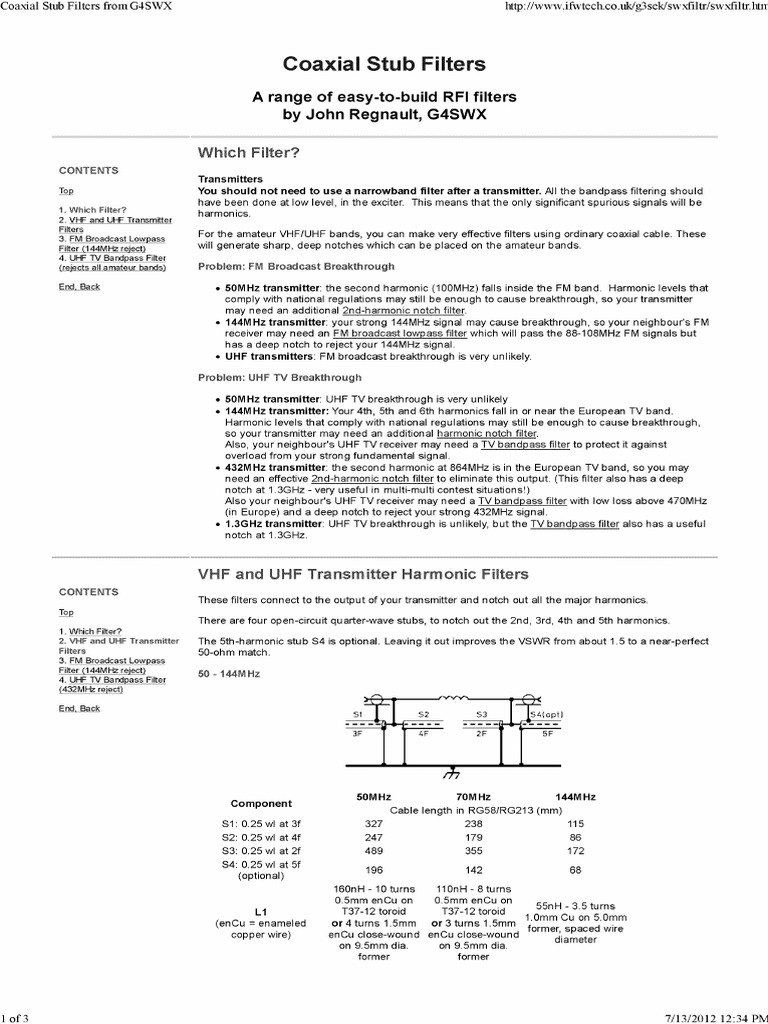 Coaxial Stub Filters From G4SWX | PDF