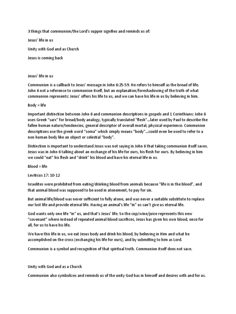 Communion Sermon Notes | PDF | Eucharist | Jesus