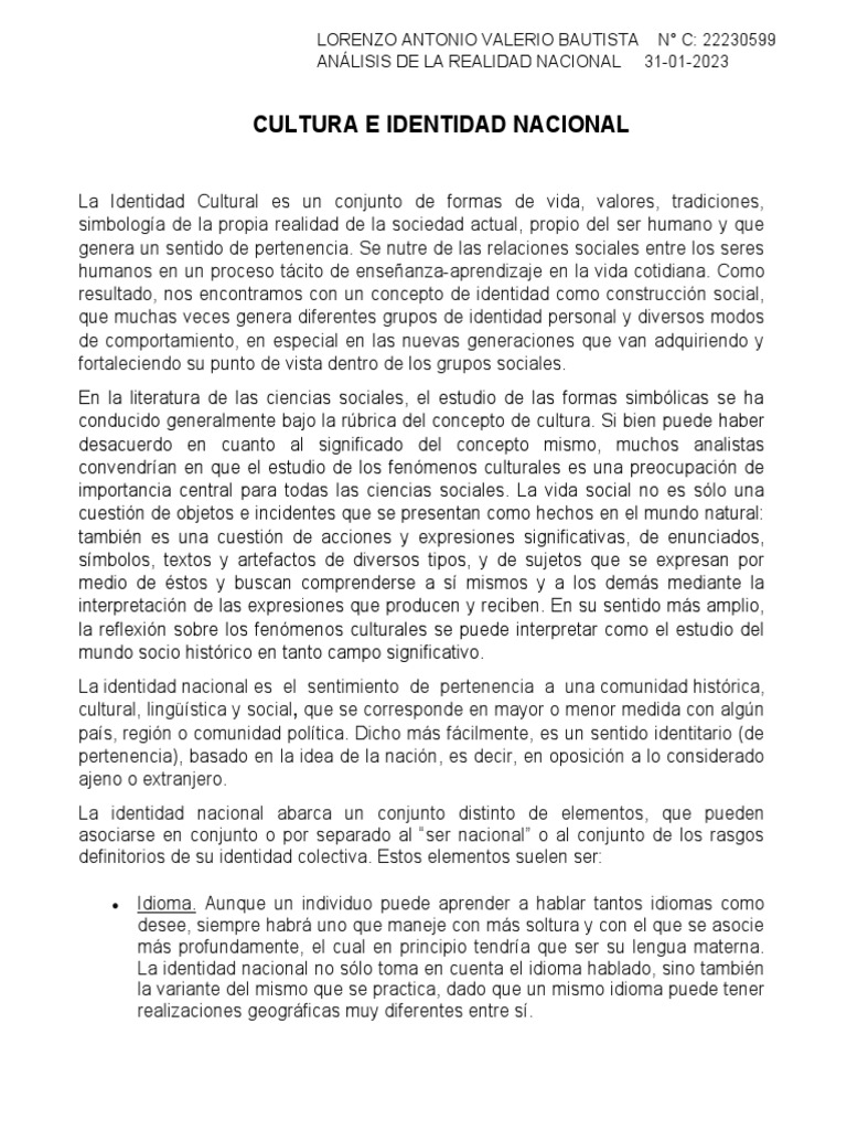 Cultura e Identidad Nacional | PDF | Nación | Concepto