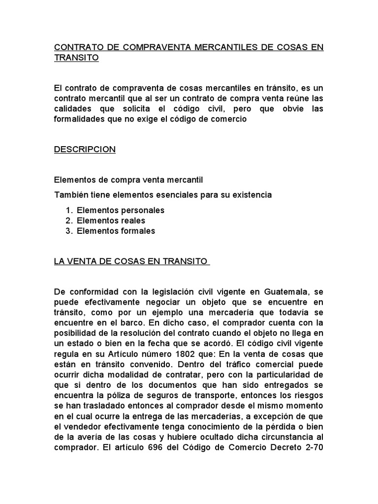 Contrato De Compraventa Mercantiles De Cosas En Transito 2 Pdf