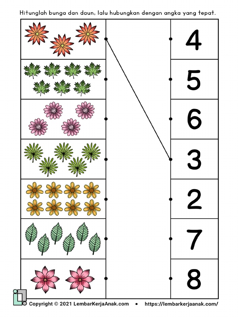 Lembar Kerja Anak Berhitung - Bunga Daun | PDF