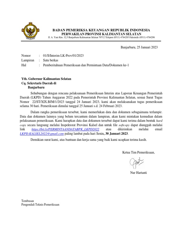 Surat Permintaan Data Awal Interim | PDF