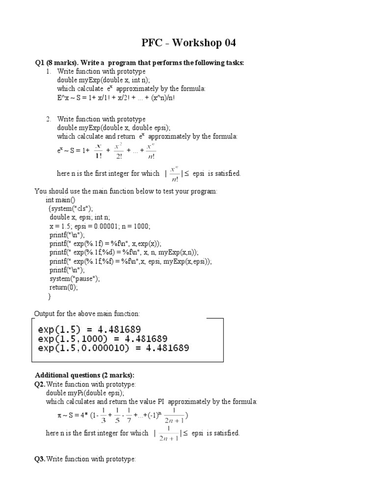 PFC - Workshop 04: Q1 (8 Marks) - Write A Program That Performs The Following Tasks | PDF