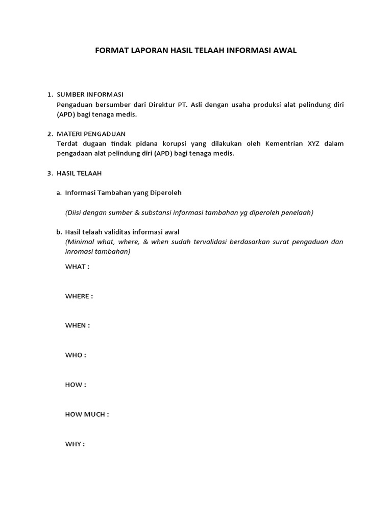 02 Format Laporan Hasil Telaah Pengaduan Masyarakat | PDF