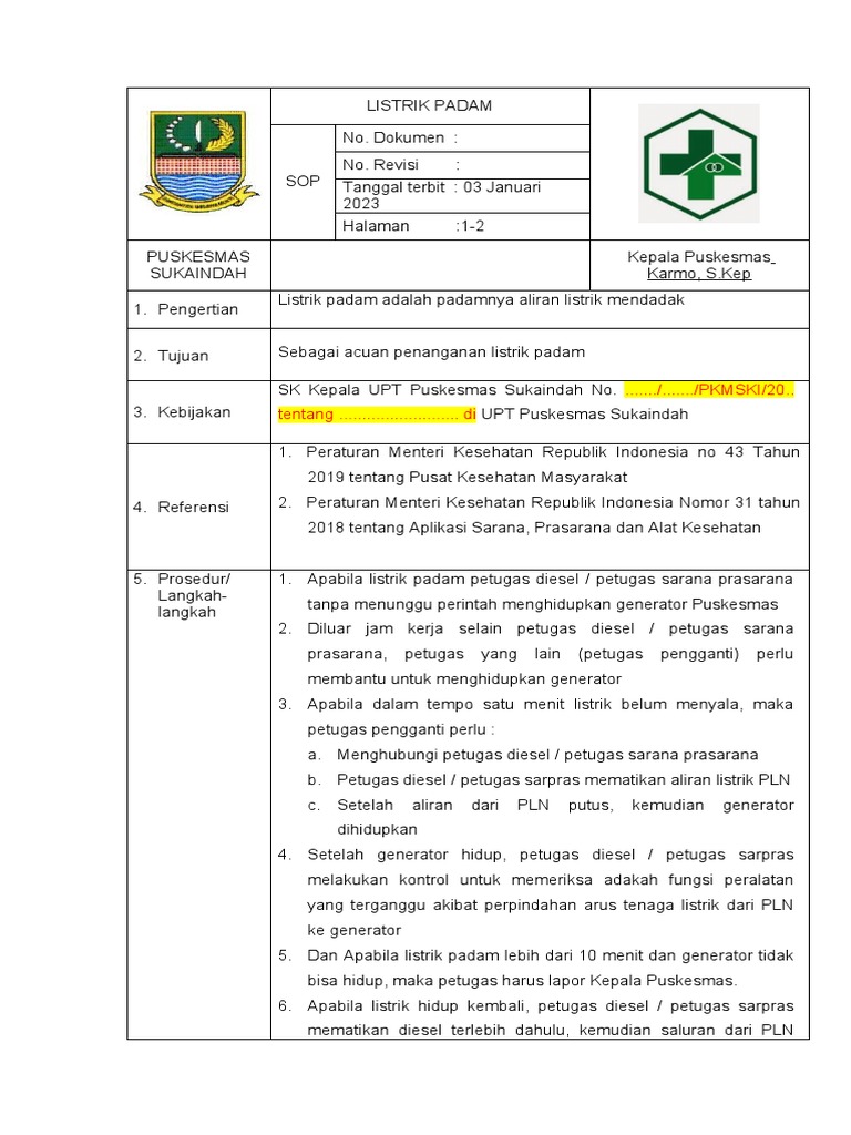 Sop Listrik Padam | PDF