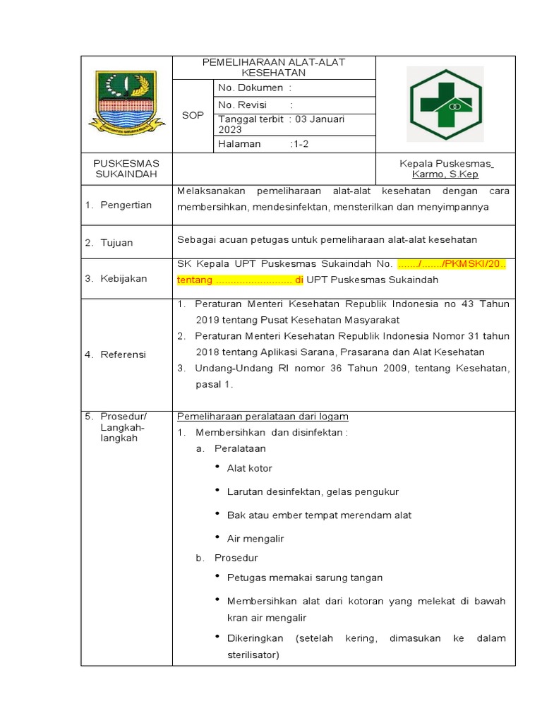 Sop Pemeliharaan Alat-Alat Kesehatan | PDF | Griya & Taman | Kesehatan Holistik