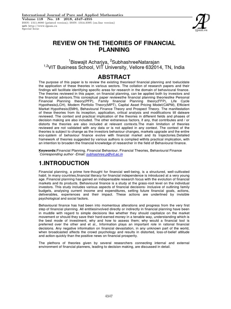 Review of Financial Planning Theories | PDF | Modern Portfolio Theory ...