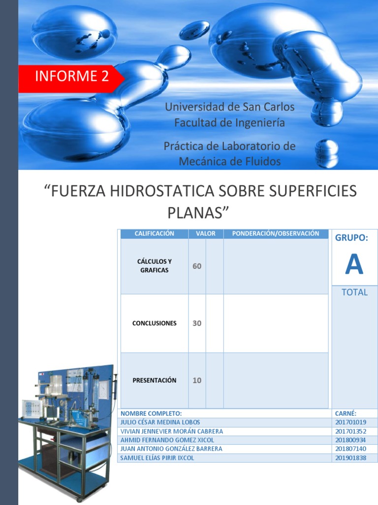Informe No 2. Mecanica de Fluidos | PDF | Fuerza | Presión