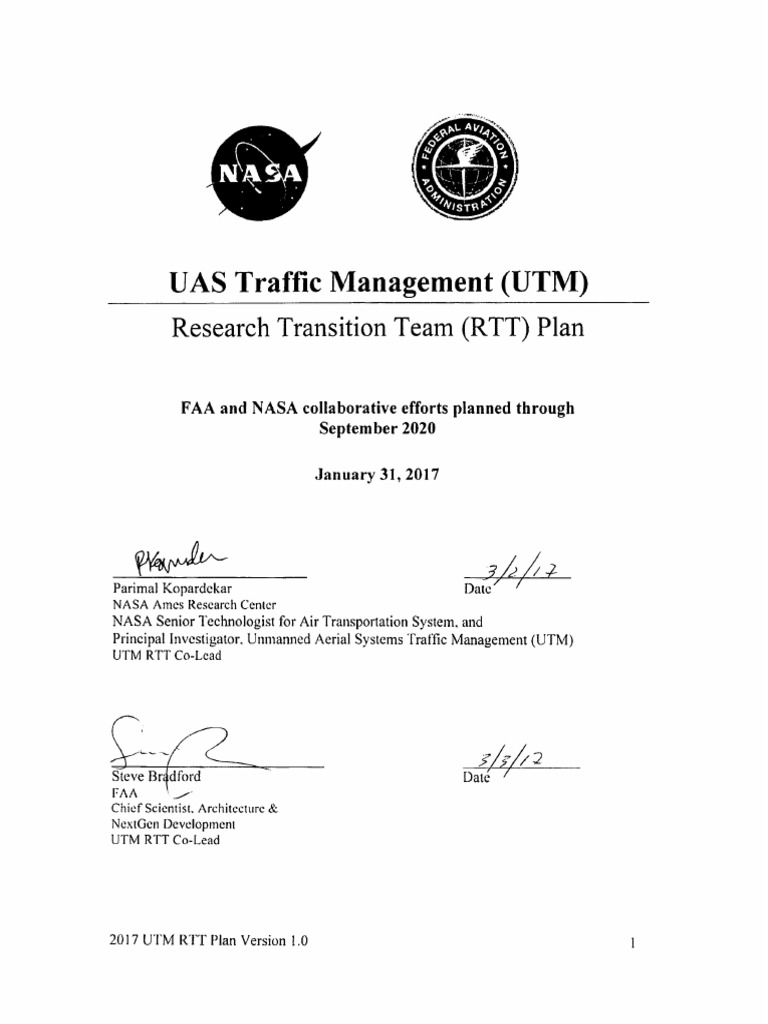 FAA NASA UAS Traffic Management Research Plan | PDF | Unmanned Aerial ...