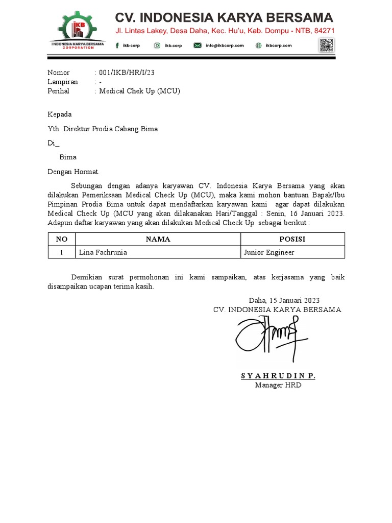 Surat Pengantar MCU 001 | PDF | Karier & Perkembangan
