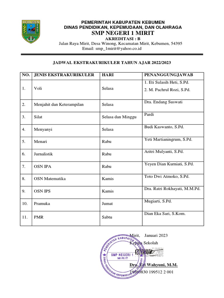 Jadwal Ekstra Ok 2023 | PDF
