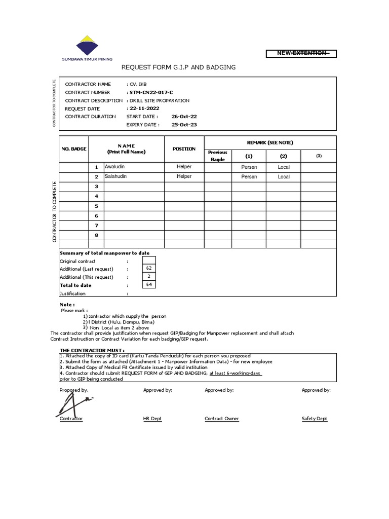 GIP/Badging Request for Contractors | PDF | Authentication | Government
