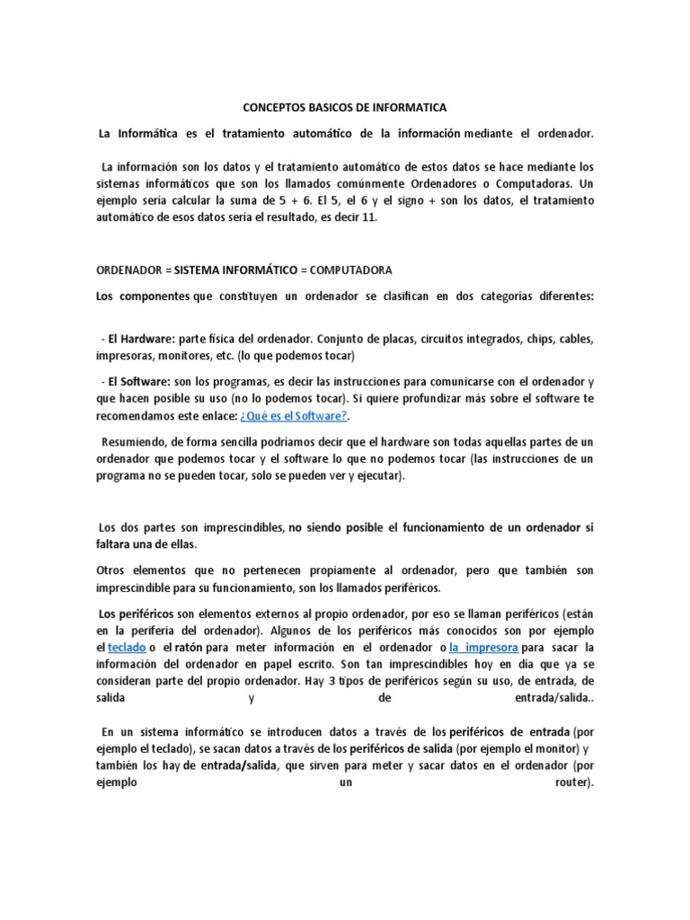 CONCEPTOS BASICOS DE INFORMATICA | PDF | Periférico | Informática