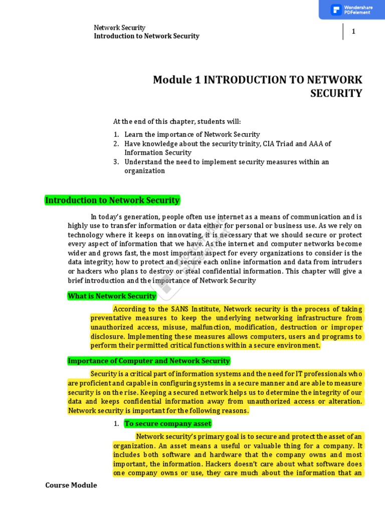 W1-Module 001 Introduction To Network Security | PDF | Information ...