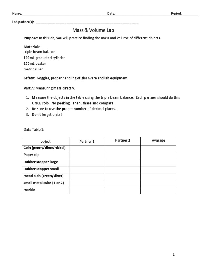 Measuring Mass and Volume Lab | PDF | Volume | Density