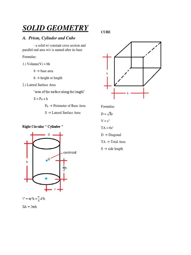 Solid Geometry Formulas | PDF | Area | Tetrahedron