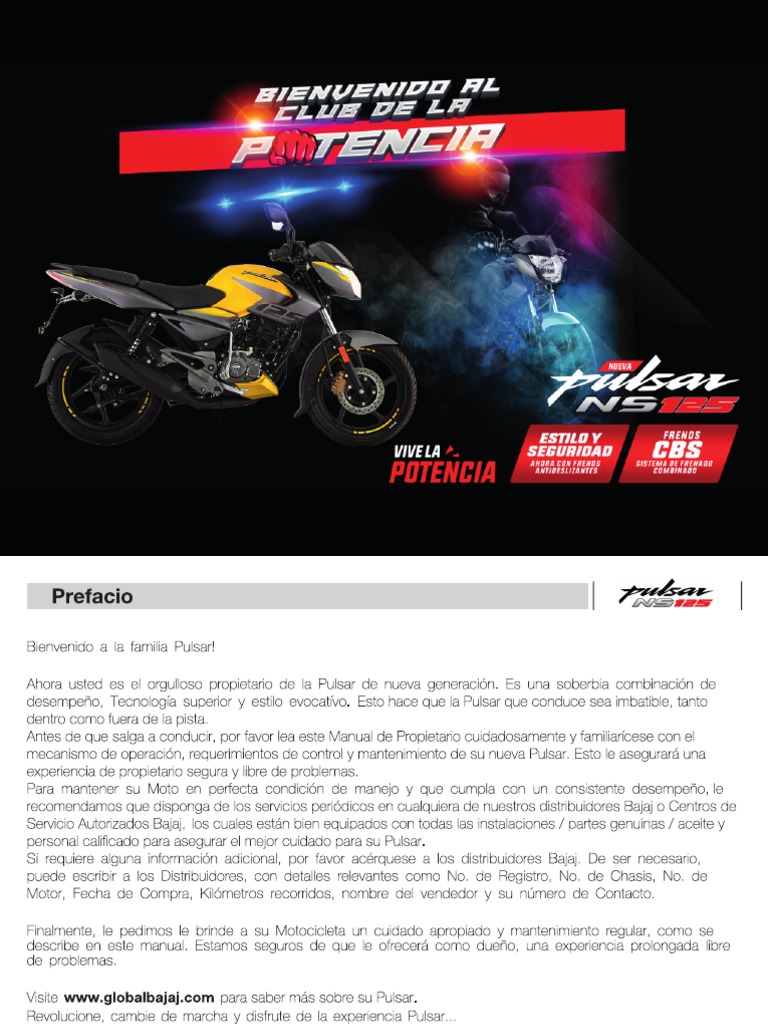 Manual Pulsar NS 125 | PDF | Ingeniería mecánica | Tecnologías automotrices