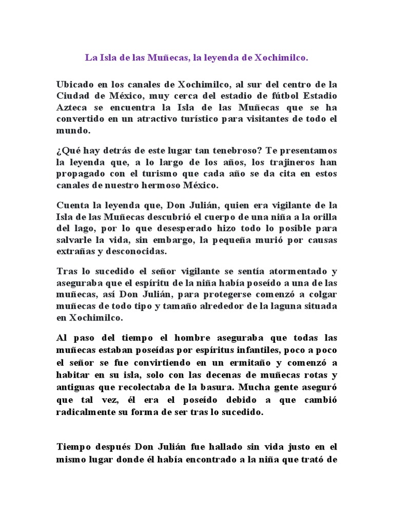 La Isla de Las Muñecas, La Leyenda de Xochimilco | PDF