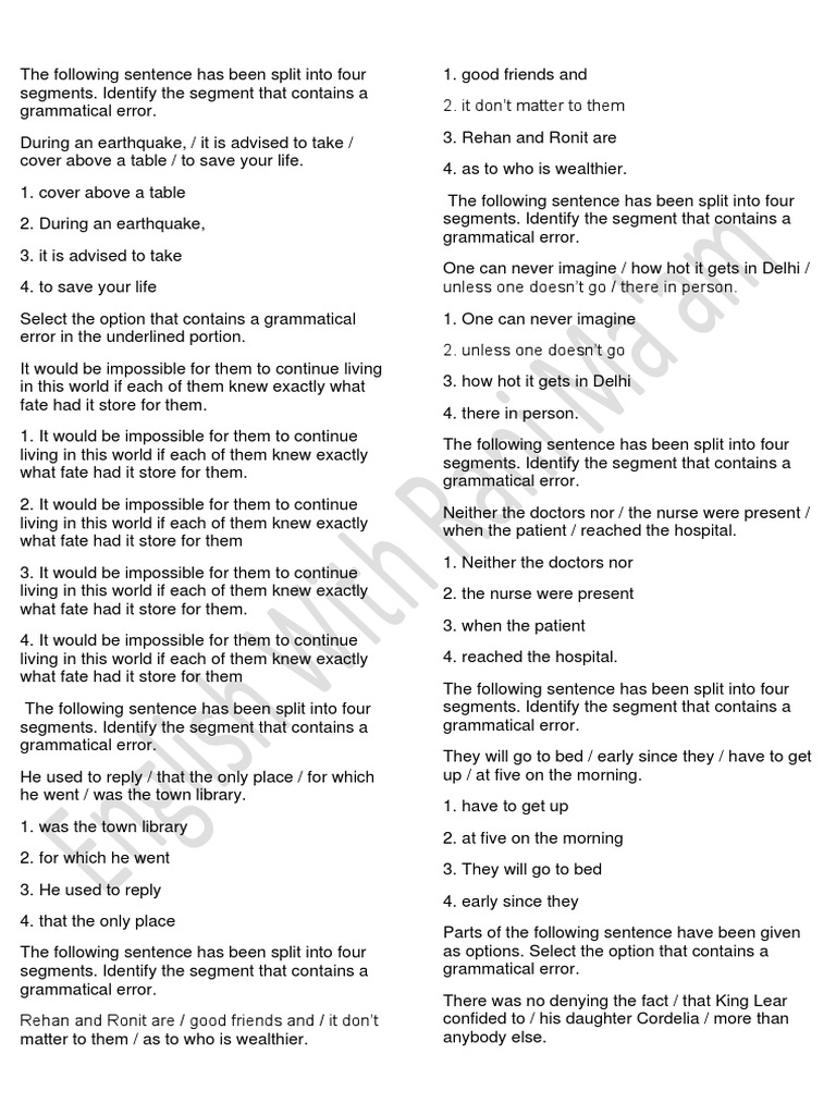 Spotting Errors Asked in SSC CGL 2022 | PDF