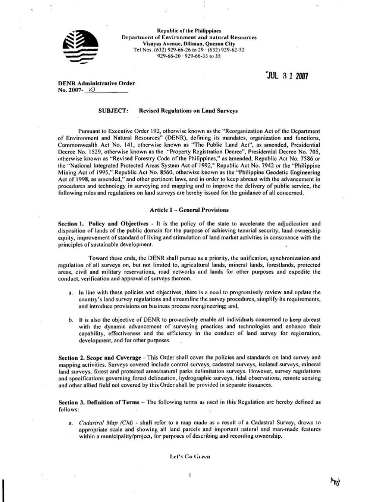 DAO 2007-29 Revised Regulations On Land Surveys | PDF | Surveying | Geodesy