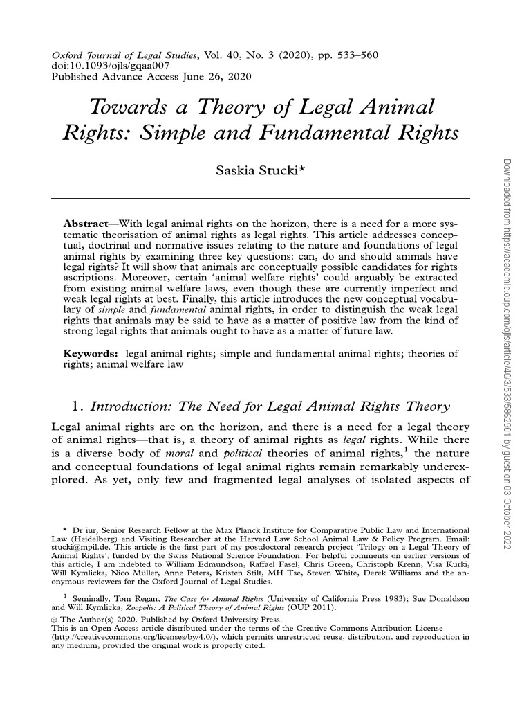 Towards A Theory of Legal Animal Rights - Simple and Fundamental Rights ...