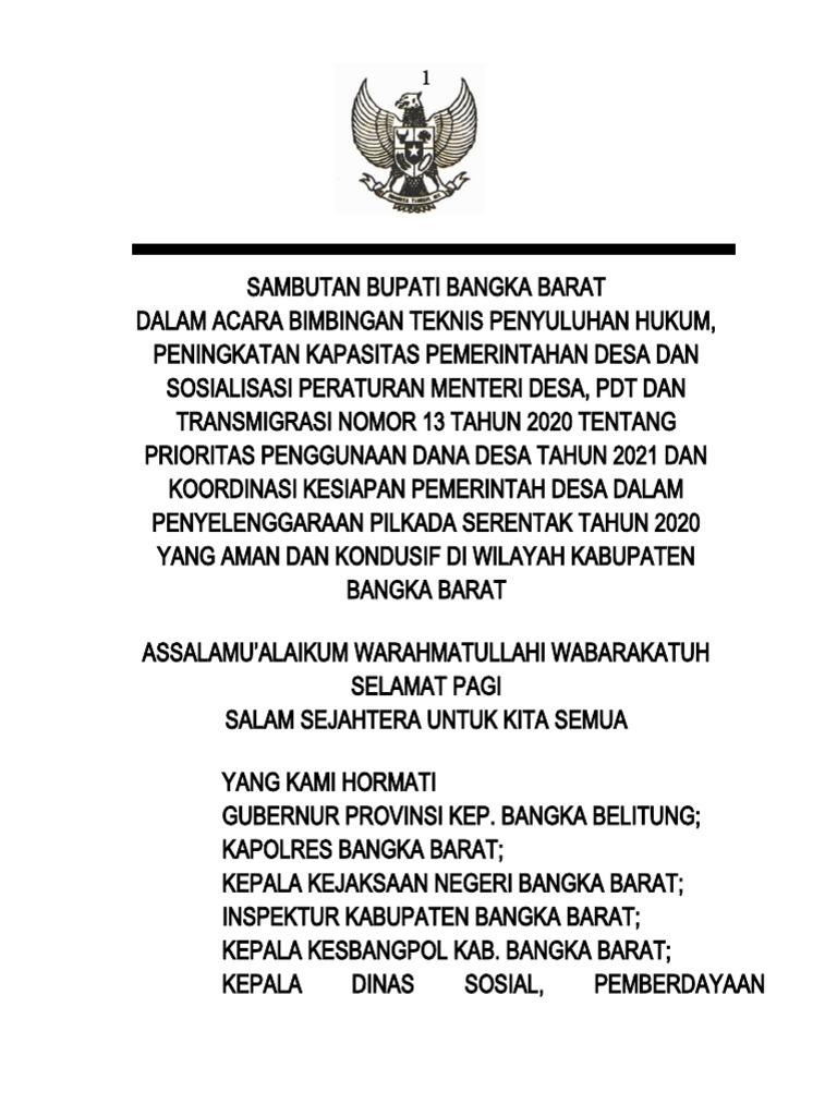 Sambutan Bimtek Apdesi | PDF