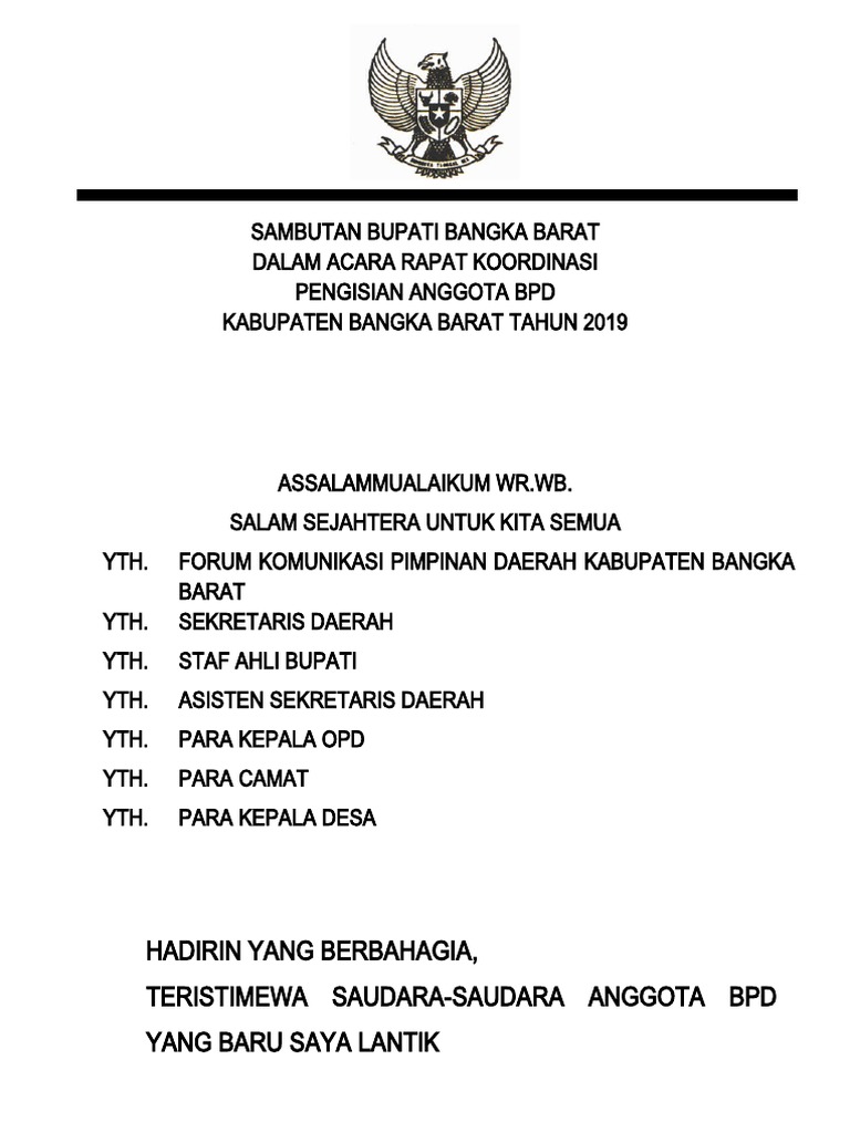 SAMBUTAN Pelantikan BPD 2019 | PDF