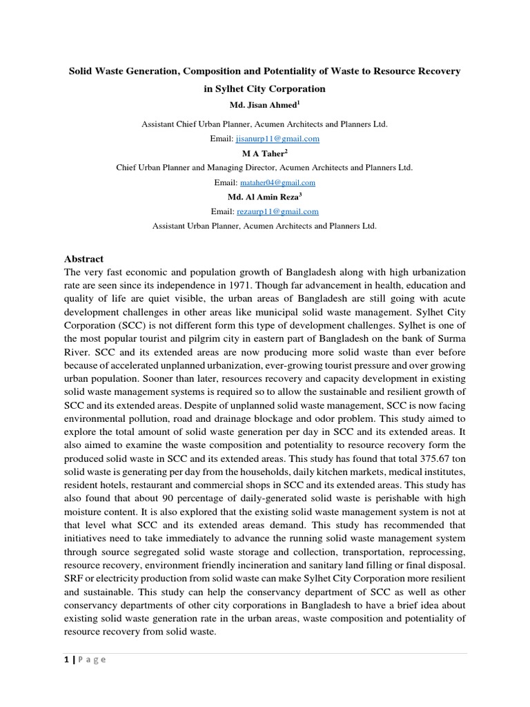 Solid Waste Generation, Composition and Potentiality of Waste To ...
