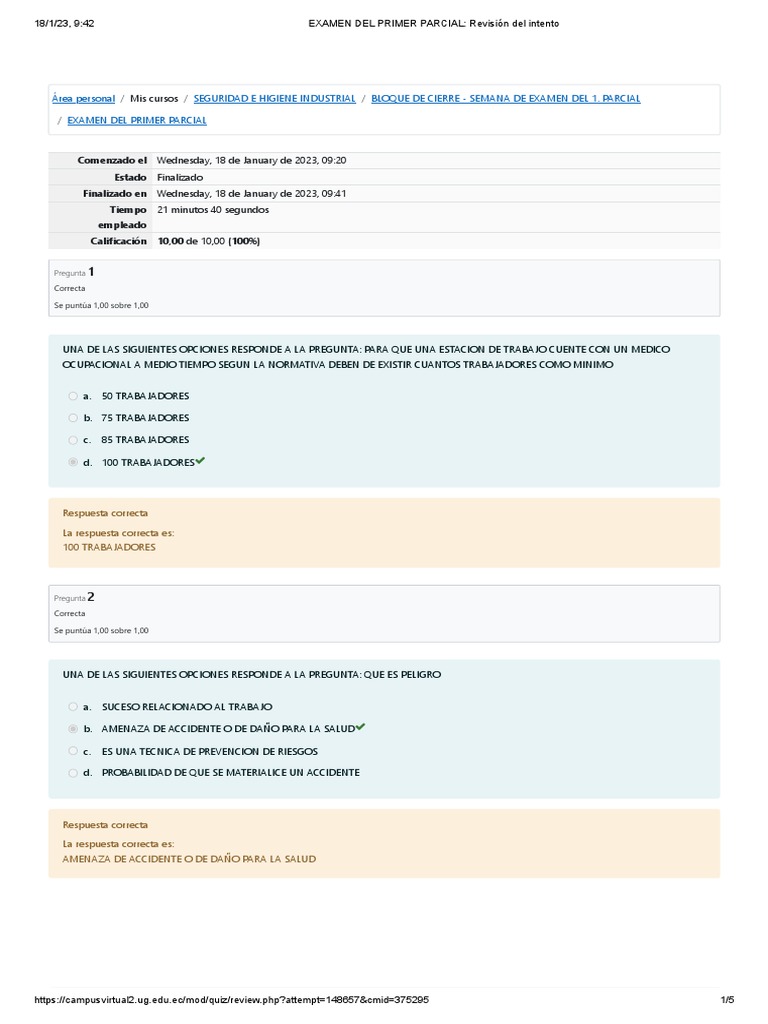 EXAMEN DEL PRIMER PARCIAL - Revisión Del Intento | PDF | Prueba (evaluación) | Ciencias de la Salud
