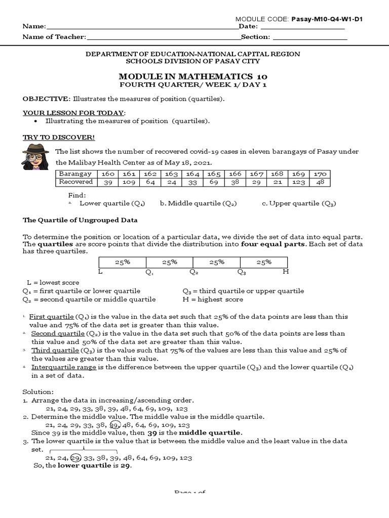 3 Math10 Q4 W1 | PDF | Quartile | Percentile