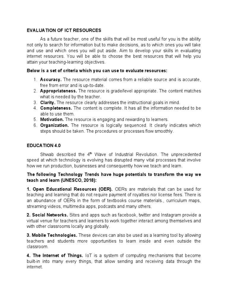 Evaluation of Ict Resources | Download Free PDF | Educational Technology | Artificial Intelligence