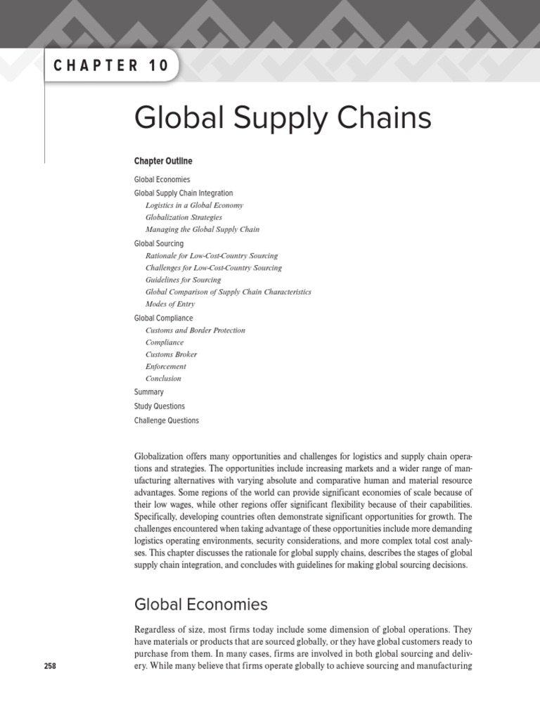 Chapter 10 Global Supply Chain - Donald Bowersox, David Closs, M. Bixby ...