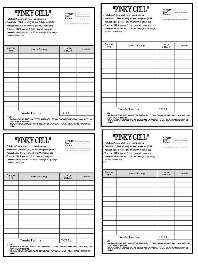 Contoh Nota Toko Sederhana | PDF
