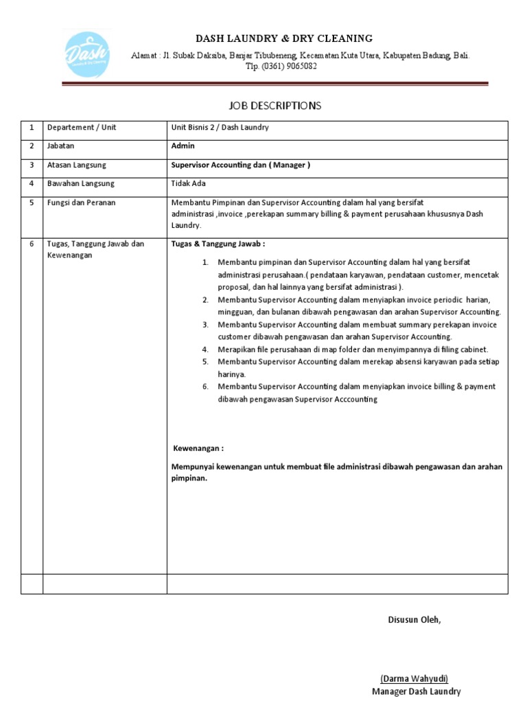 Jobdesk Admin | PDF