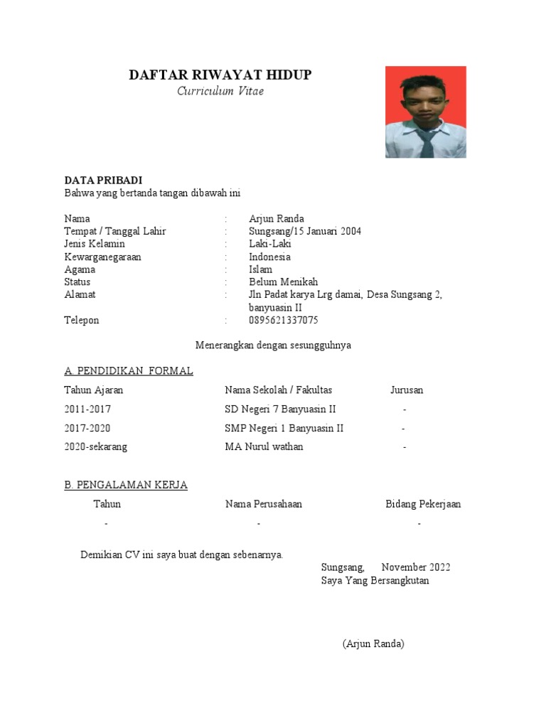 CV Arjun Randa: Profil & Pendidikan | PDF