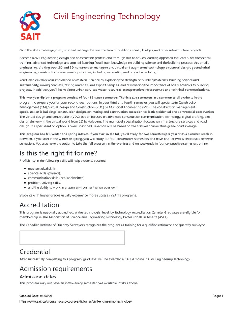 Civil Engineering Technology | PDF | University And College Admission | Postgraduate Education