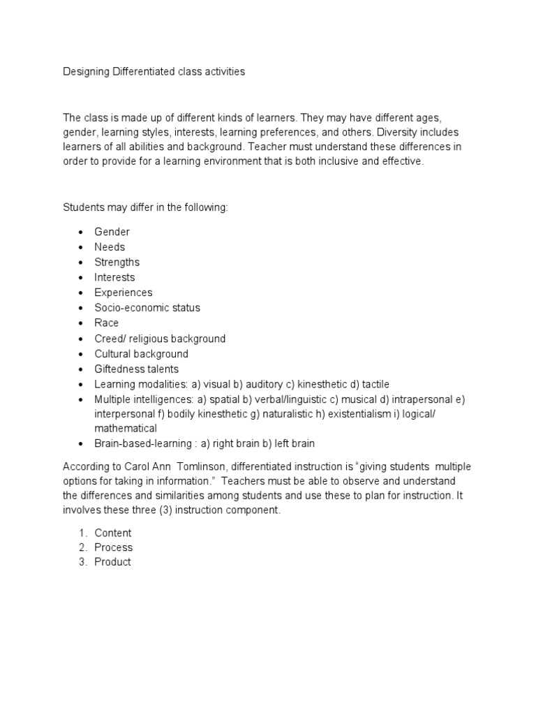 Differentiated Activities for Diverse Learners | PDF | Differentiated ...