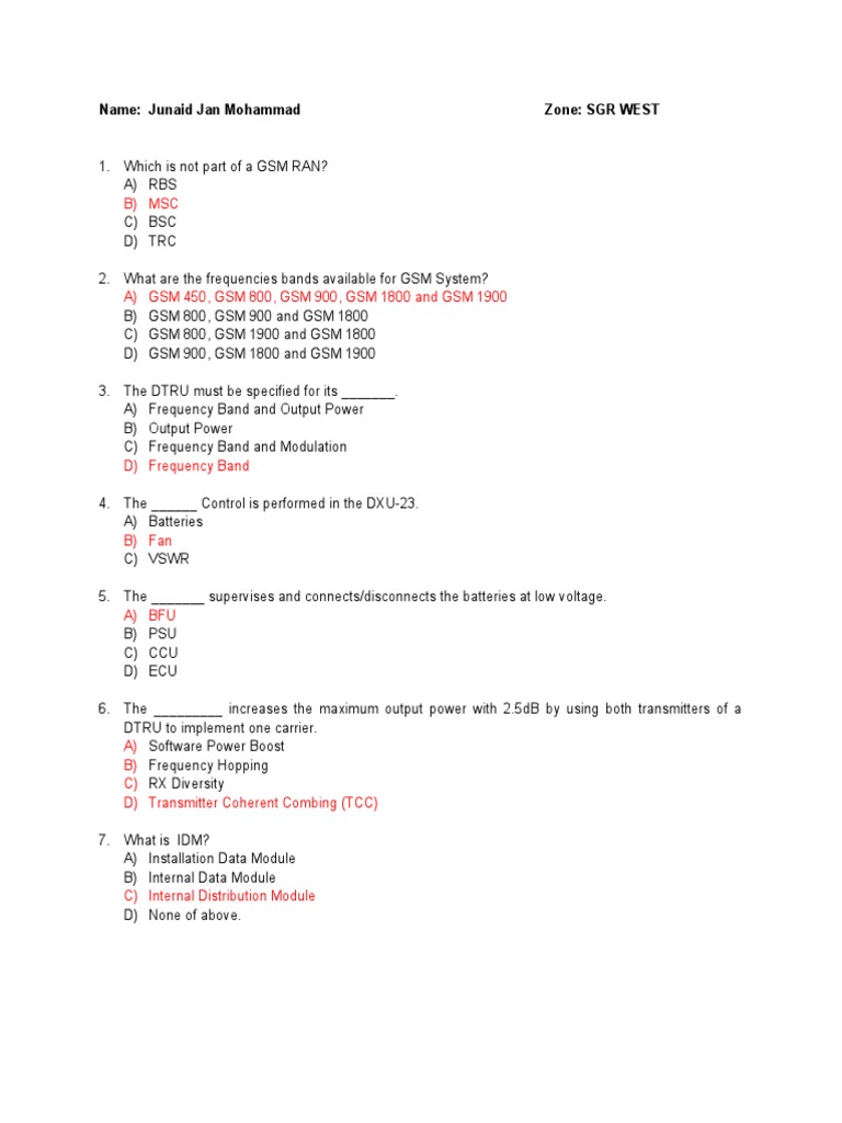 GSM RAN and RBS 6202 Quiz | PDF | Gsm | Ethernet