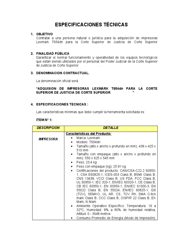 Impresora Lexmark T654dn - ESPECIFICACIONES TECNICAS | PDF | Microsoft ...