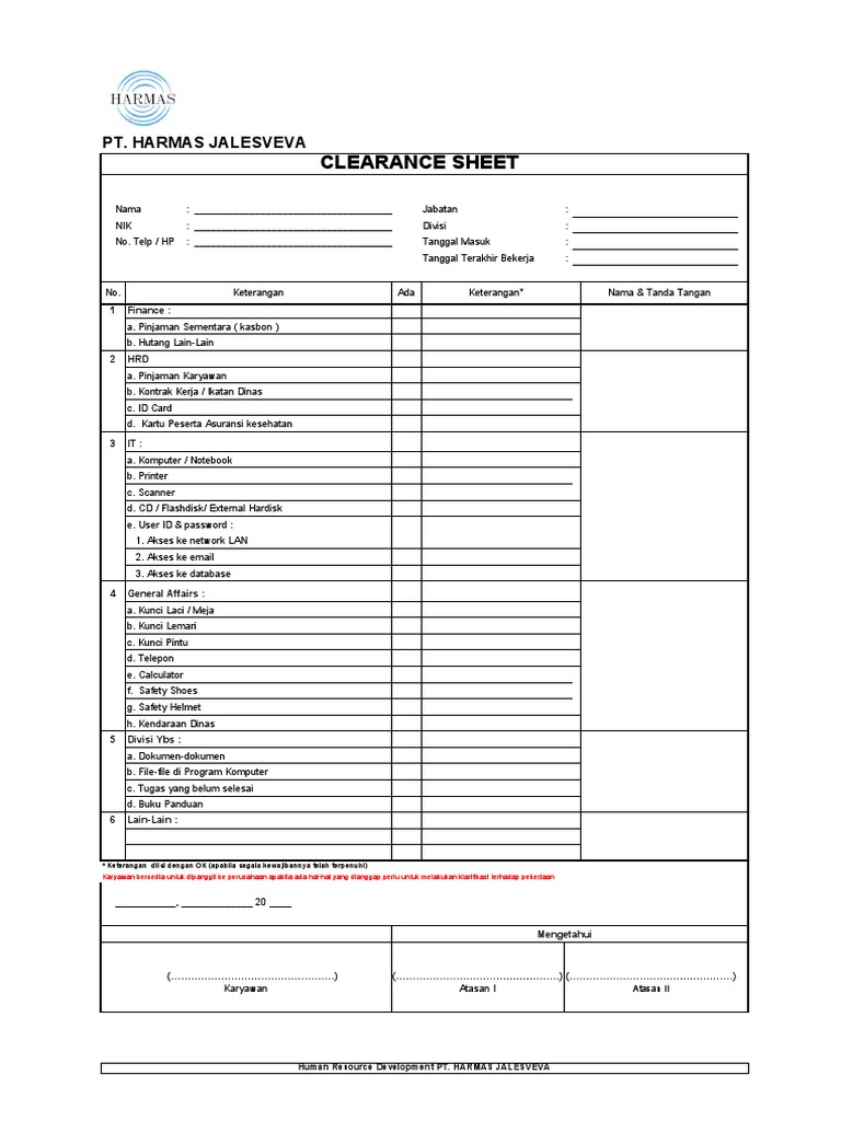 Clearance Sheet | PDF