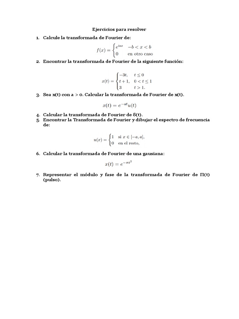 Ejercicios Transformada de Fourier | PDF