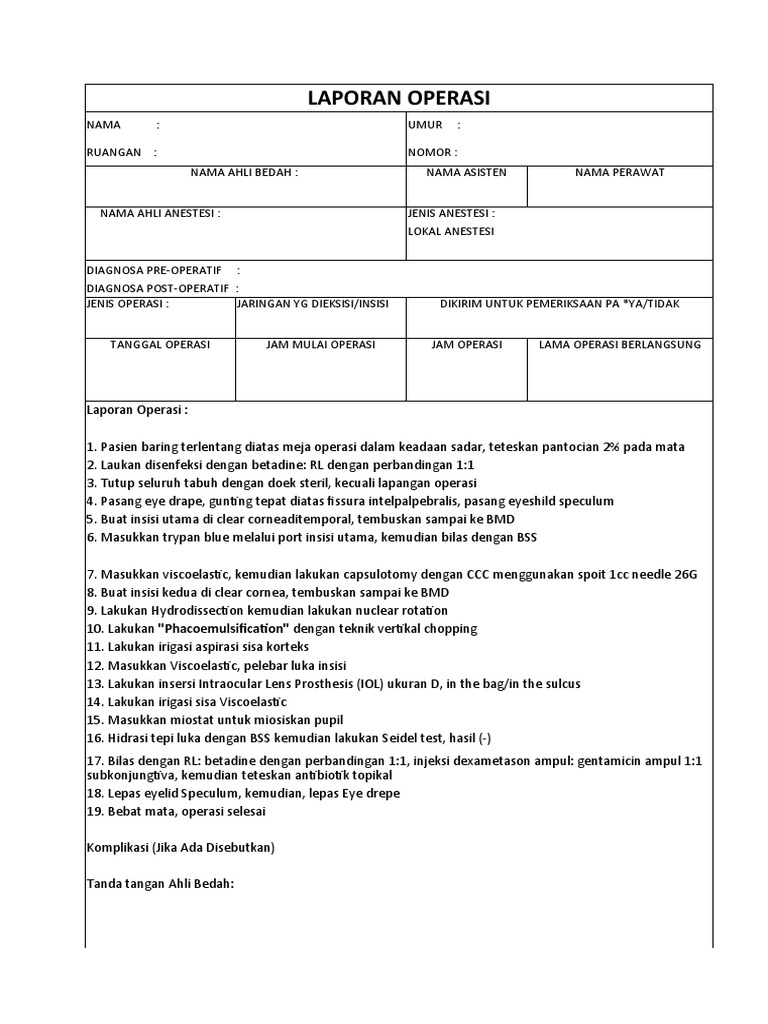 Laporan Operasi Bebat Mata | PDF | Kesehatan Holistik | Teknologi ...