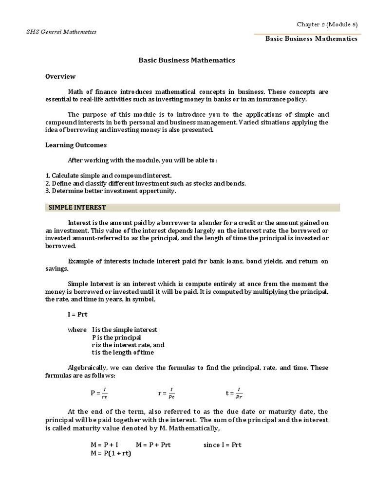 Gen Math Mod 5 | PDF | Investment Fund | Bonds (Finance)