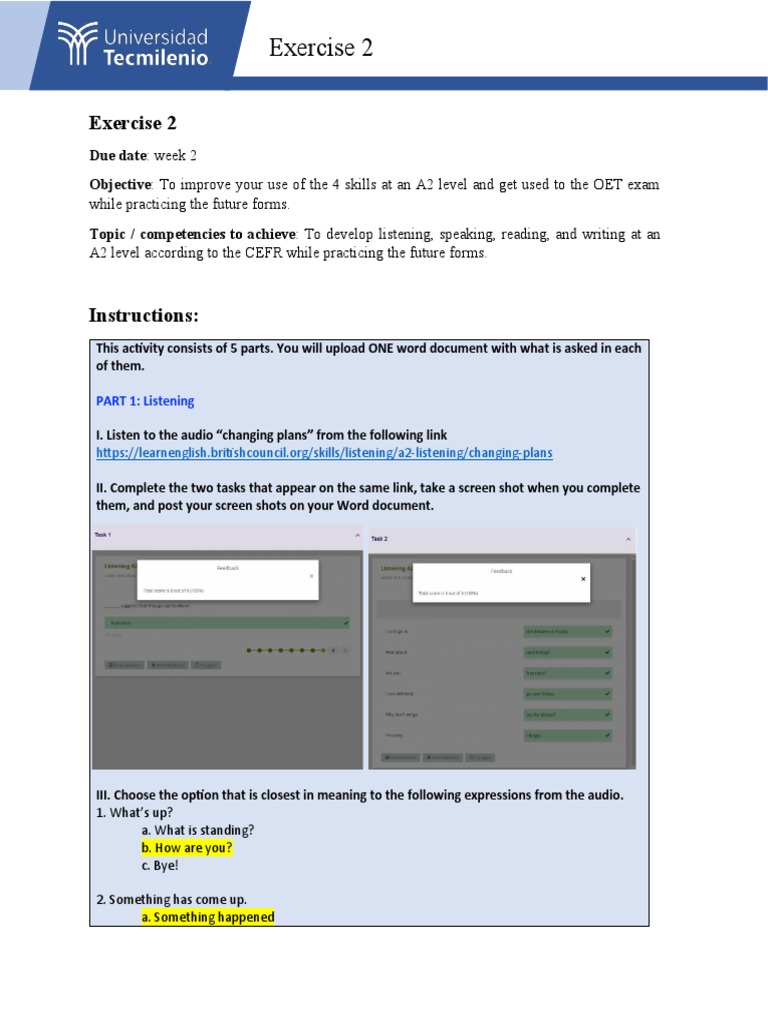 Exercise 2 - Improve A2 skills and practice future forms | PDF