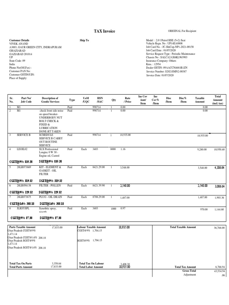 Car Service Invoice | PDF | Taxes | Government Finances