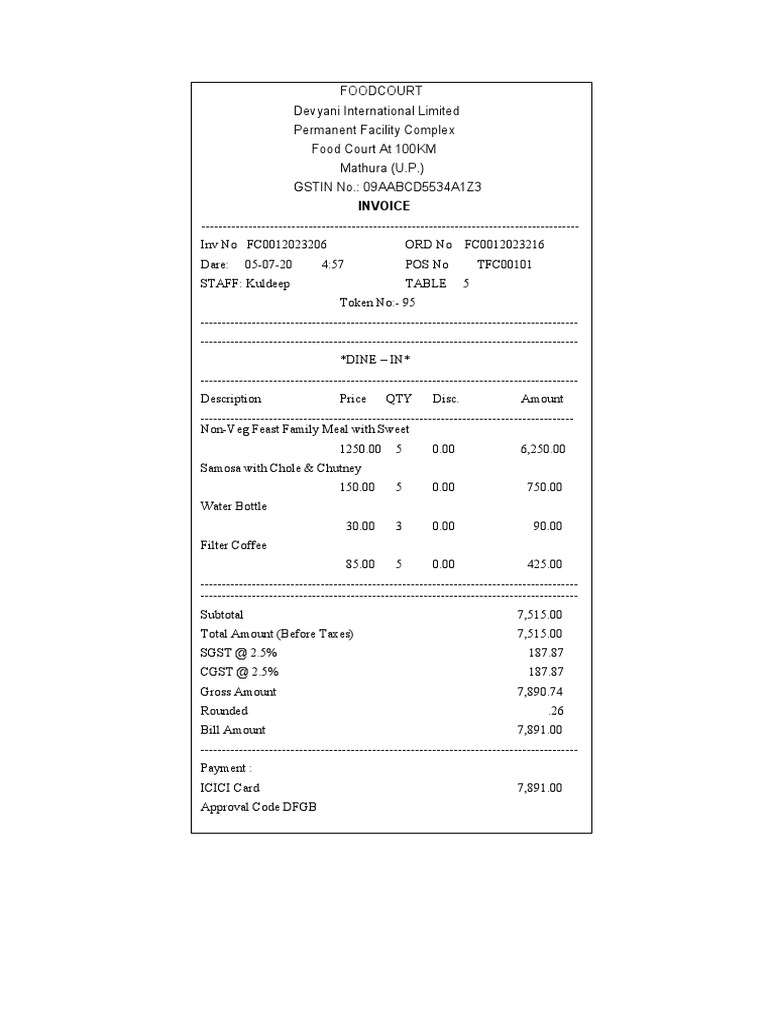 Resturant Bill | PDF