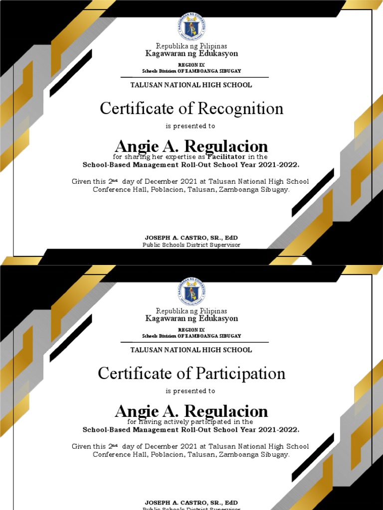 Certificate of Participation Teachers SBM 2021 | PDF