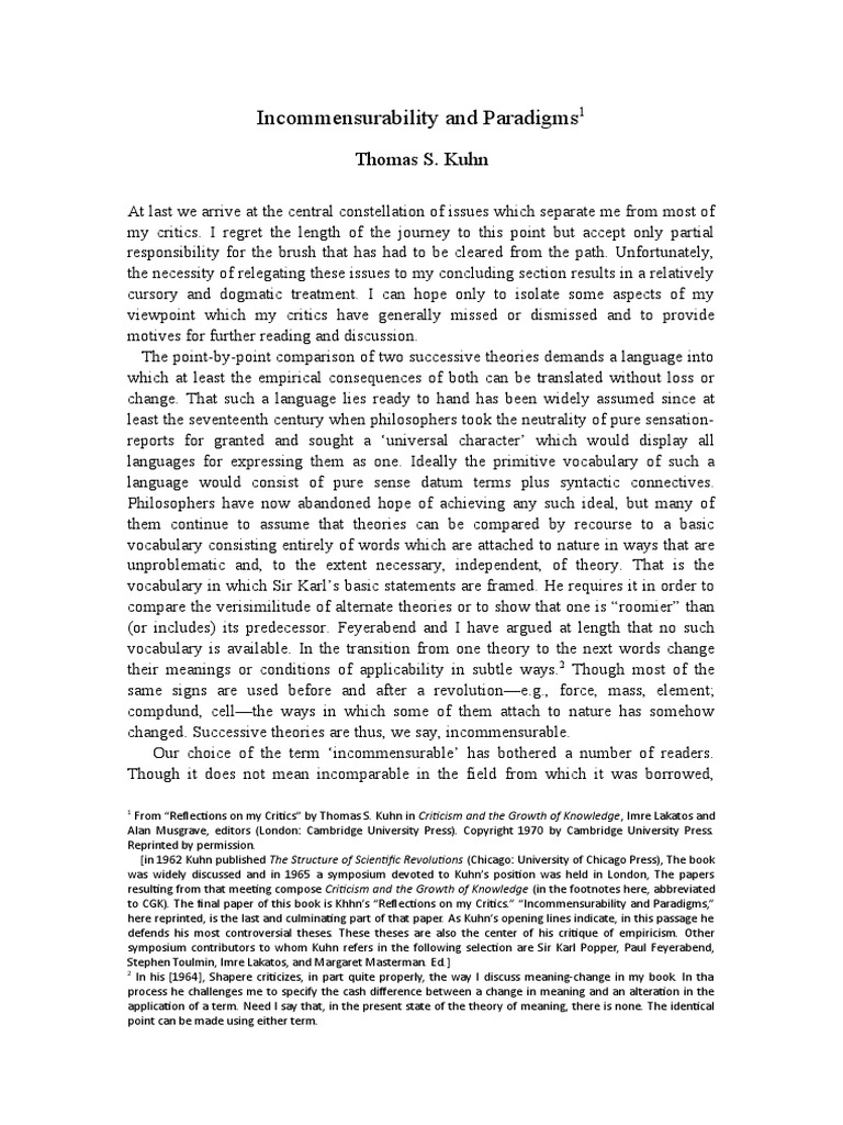 Incommensurability and Paradigms | PDF | Paradigm | Science