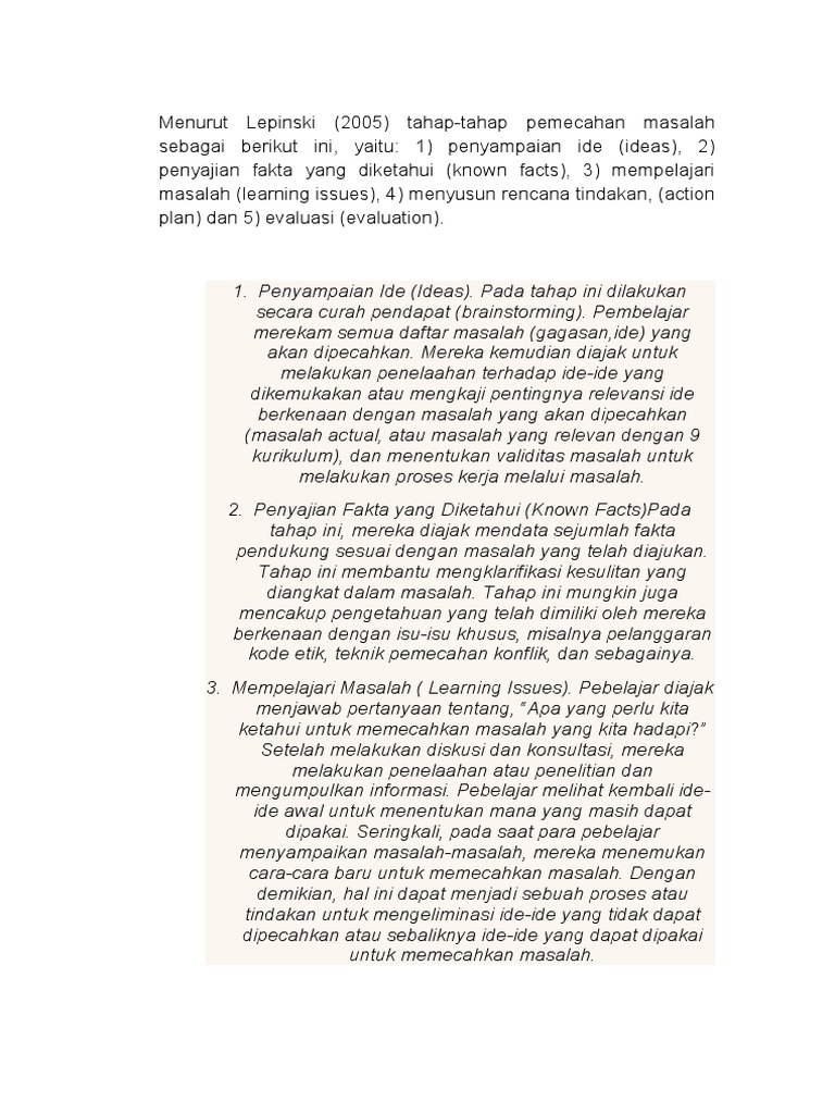 Tahapan Pemecahan Masalah Menurut Lepinski | PDF | Karier & Perkembangan