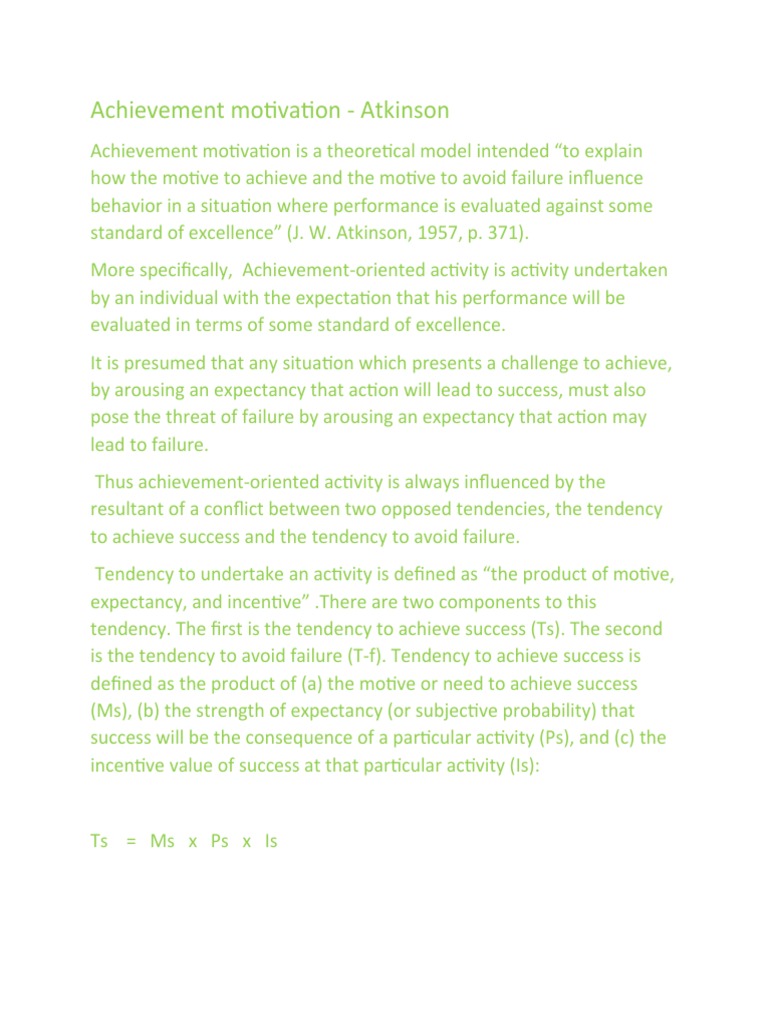 Achievement Motivation - Atkinson | PDF | Incentive | Motivational